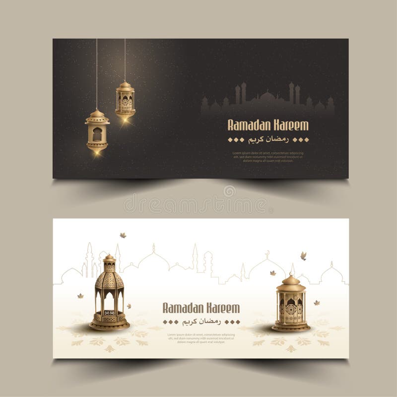 Islamic Greetings Ramadan Kareem Card Design with Beautiful Lanterns ...