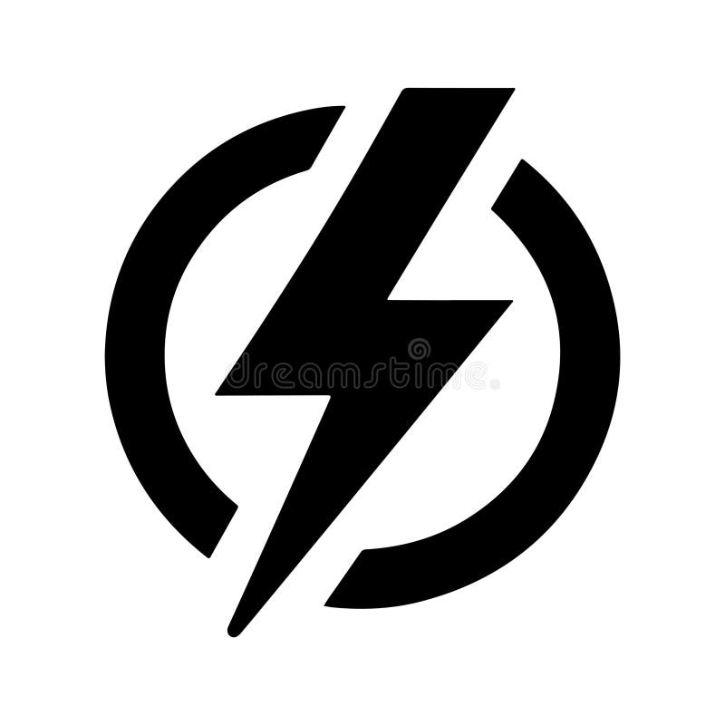 Black Lightning Bolt Symbol Centered within a Broken Circle on a White ...
