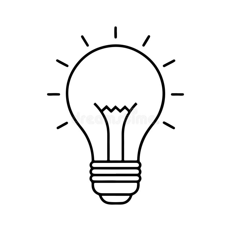 Line Art of a Light Bulb with Rays Emanating from it. Stock Vector ...