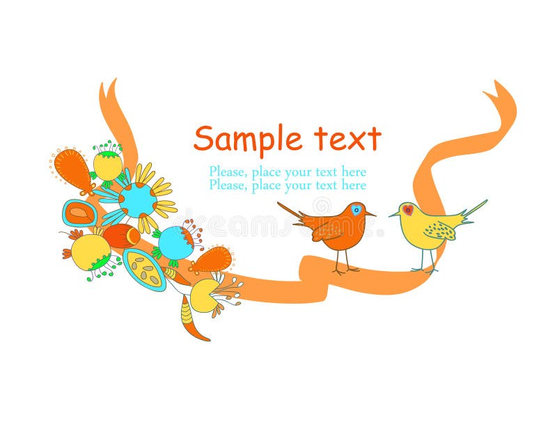 Easter Card. Drawing with Bird, Flowers and Ribbon, Text Stock Vector ...
