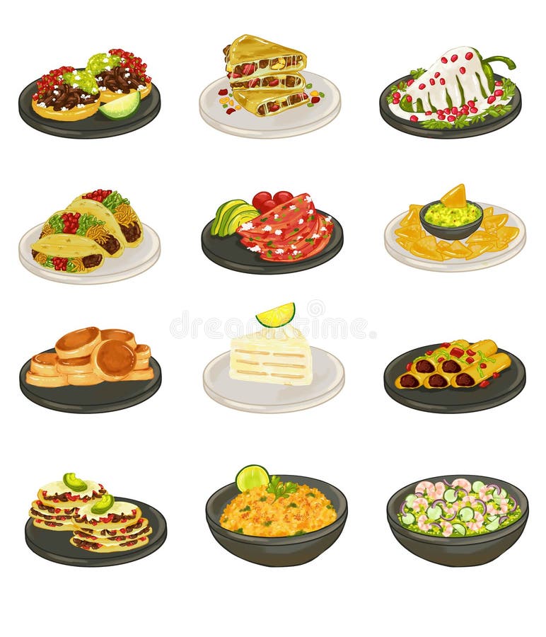 Mexican Food Illustration – Iconic Dishes Collection Stock Vector ...