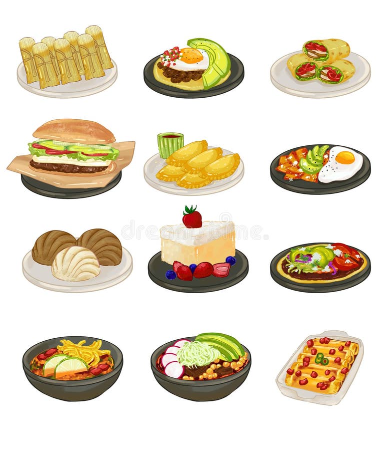 Mexican Food Illustration – Iconic Dishes Collection Stock Illustration ...