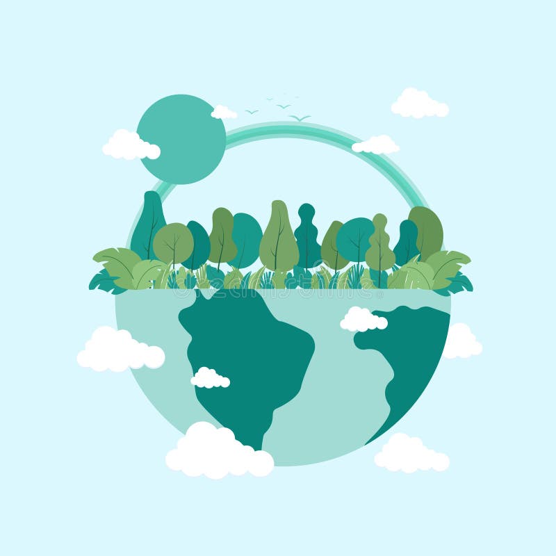 Earth Day. Half Globe with Trees and Rainbow Stock Vector ...