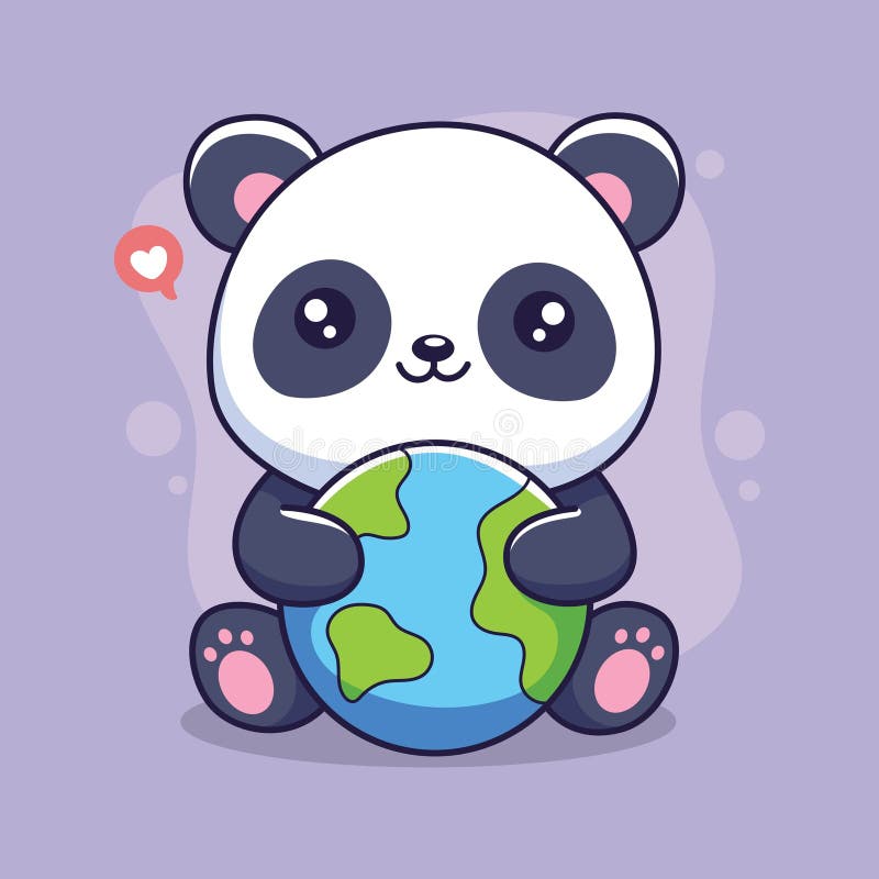 Cute Panda Bear with Earth Vector Illustration. Earth Day Stock Vector ...