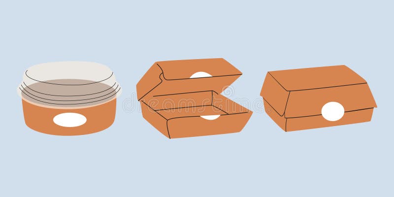 Delivery Packages. Open and Closed Paper Lunch Box Stock Vector ...