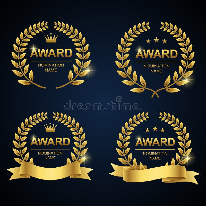Golden Award Laurel Wreath Set. Winner Label, Leaf Symbol Victory Stock ...