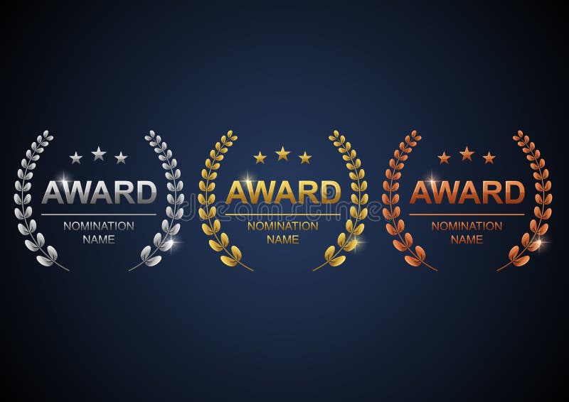 Awards Logotype Set. Gold, Silver and Bronze with Blue Background Stock ...