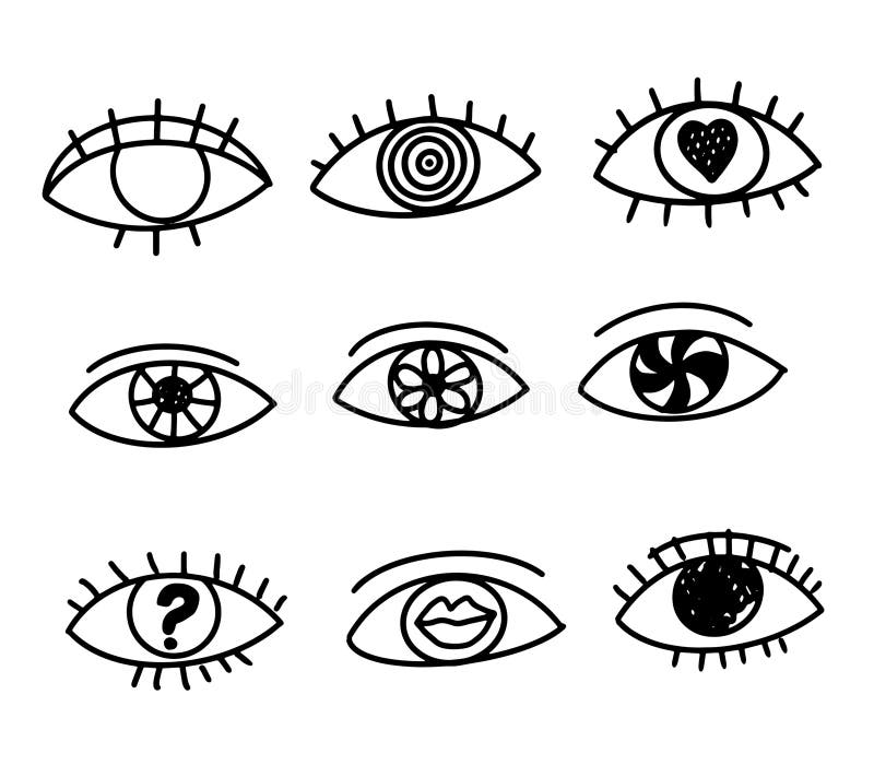 Outline Eyes Set Isolated. Simple Doodle. Hand Drawn Sketch. Stock Vector - Illustration of text ...