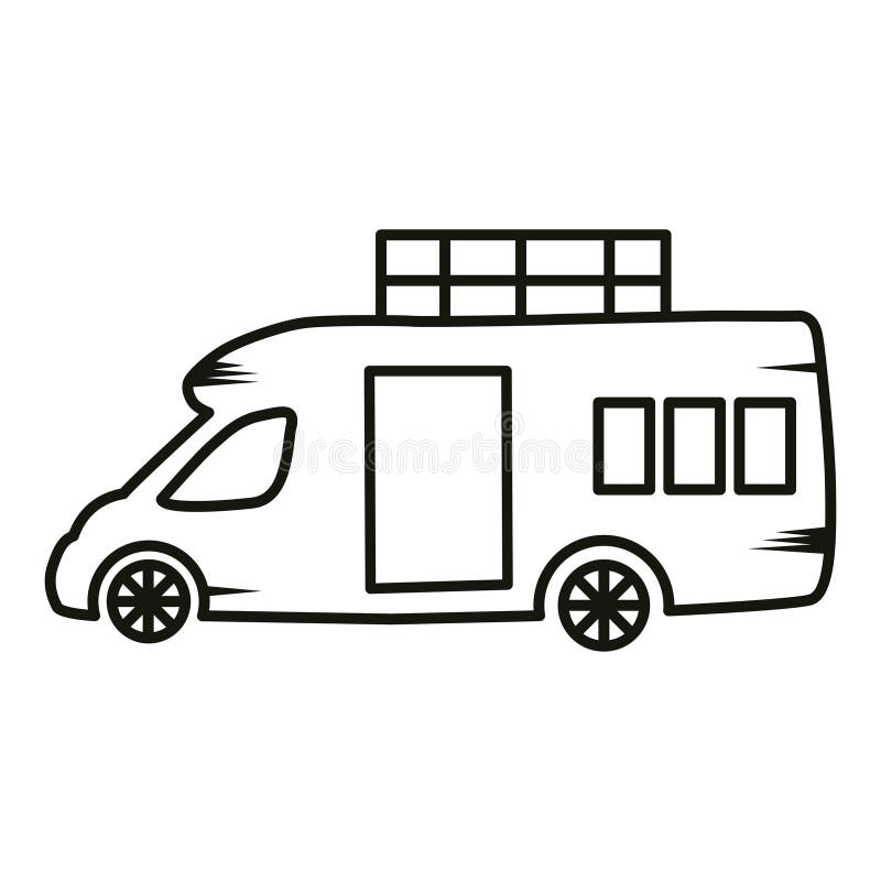 Outlined Adventure a Detailed Motorhome Line Art Icon with an Over-Cub ...