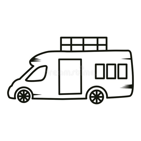 Outlined Adventure a Detailed Motorhome Line Art Icon with an Over-Cub ...