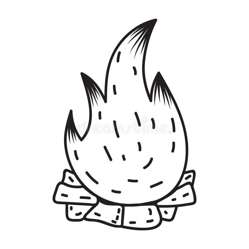 Stylized Campfire Line Art Icon with Detailed Flames and Kindling Stock ...