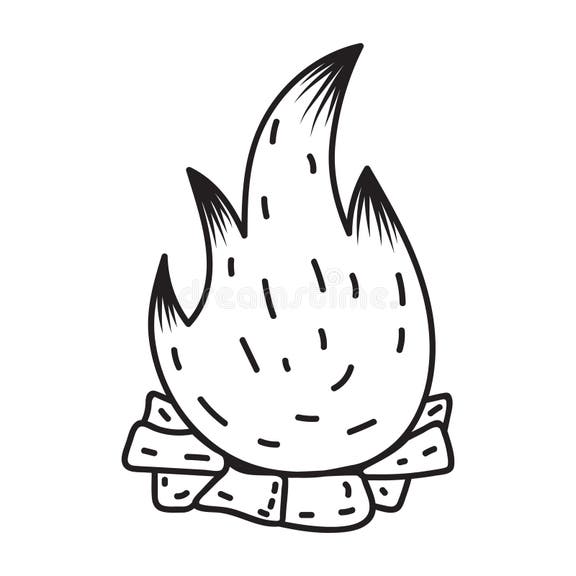 Stylized Campfire Line Art Icon with Detailed Flames and Kindling Stock ...
