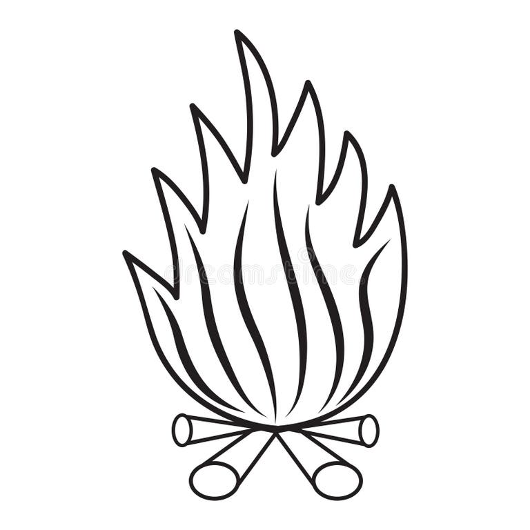 Simple Campfire Icon: Line Art with Jagged Flames and Logs with Sharps ...