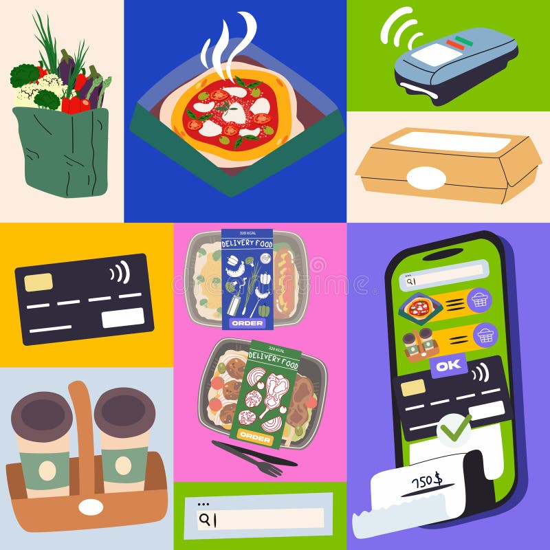 Easy Online Shopping, Food Order. Illustration for Web Site Design ...