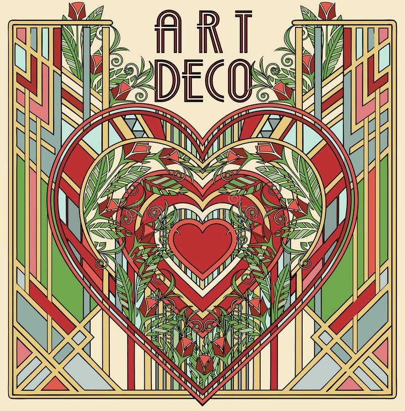 Art Deco Wedding Heart Invitation Card Stock Vector - Illustration of ...