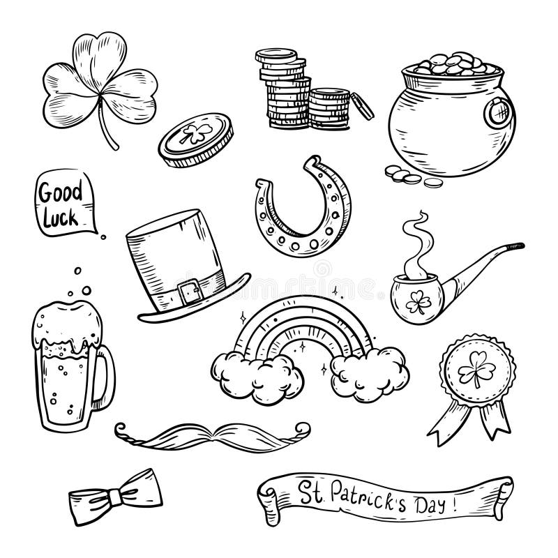 St. Patrick S Day Clip Art Set. Outline Elements for Retro Design Stock ...