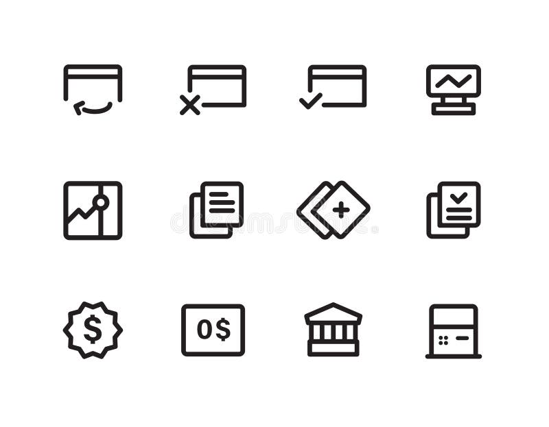 Black Outline Financial Icons for Business and Investment Design Stock ...