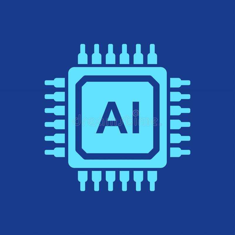 Artificial Intelligence CPU Chip with Circuits Blue Background Vector Illustration. Technology ...