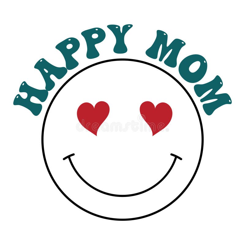Retro-Inspired Happy Mom Smiley Design with Heart Eyes and Reminiscent ...