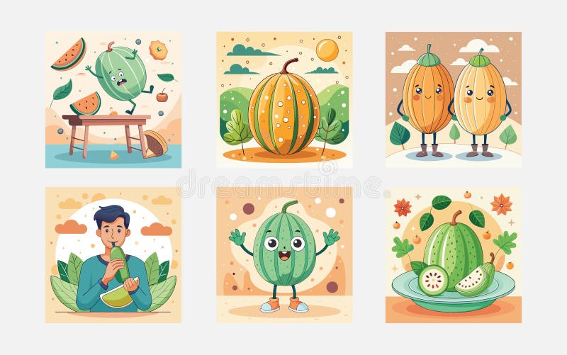 Winter Melon Illustration Collection Stock Vector - Illustration of ...