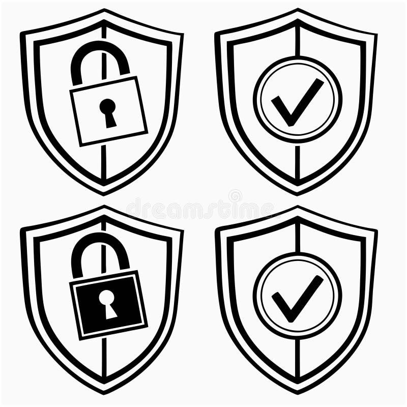Shield Icons, Each with a Lock and Check Mark, Illustrating Concepts of ...