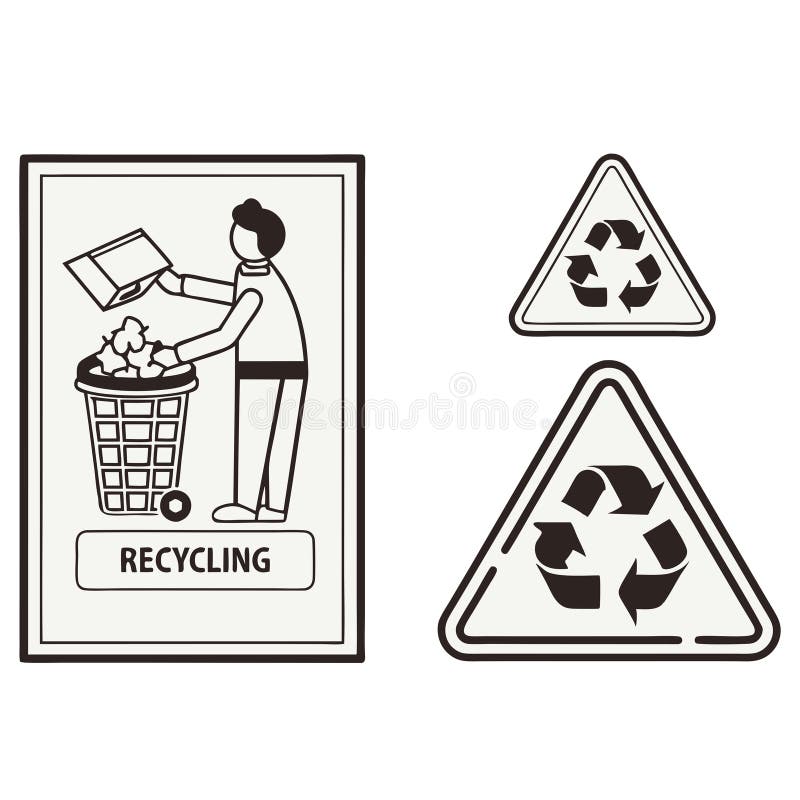 A Set of Three Signs Featuring Distinct Recycling Symbols, Promoting ...