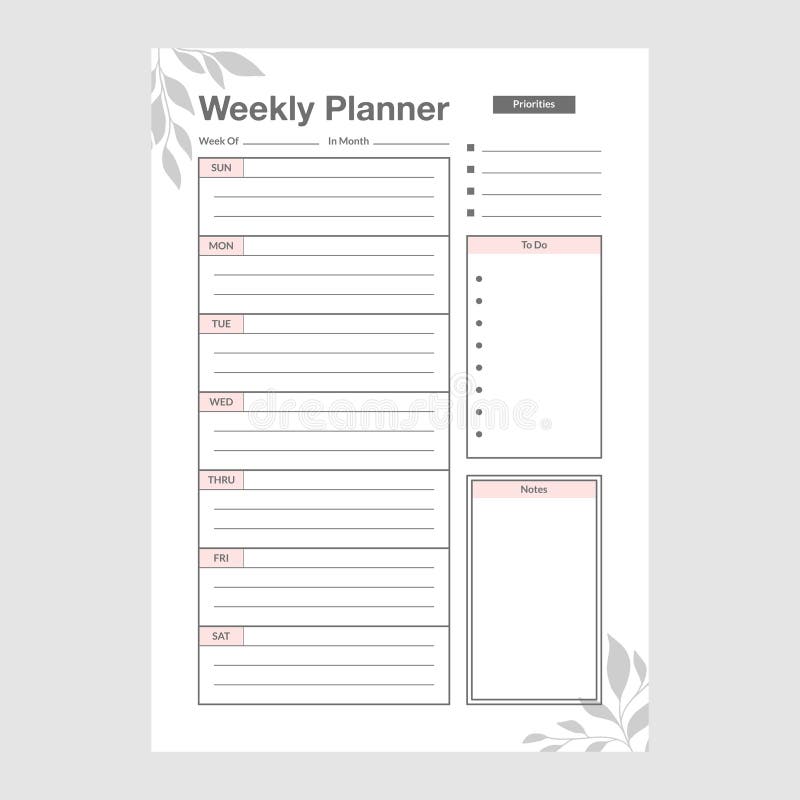 Minimal Weekly Planner Template Vector Stock Illustration ...