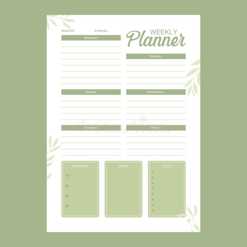 Minimal Weekly Planner Template Vector Stock Illustration ...