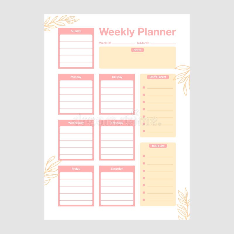 Minimal Weekly Planner Template Vector Stock Vector - Illustration of ...