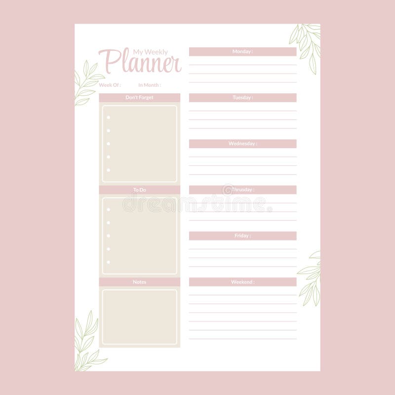 Minimal Weekly Planner Template Vector Stock Vector - Illustration of ...