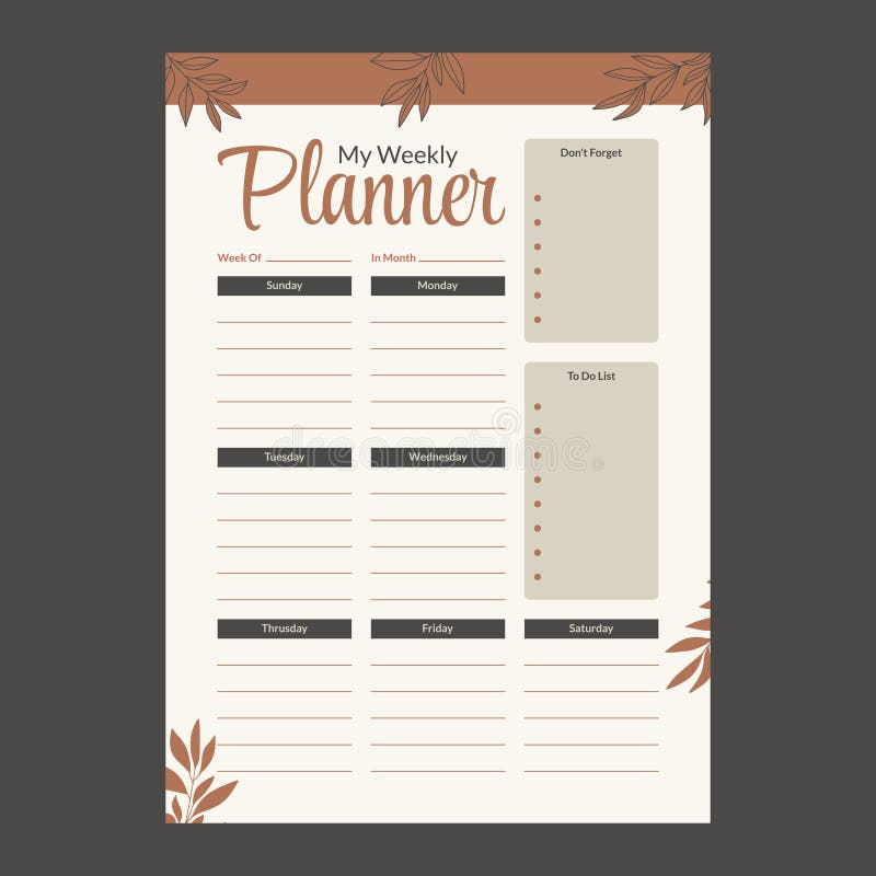 Minimal Weekly Planner Template Vector Stock Vector - Illustration of ...