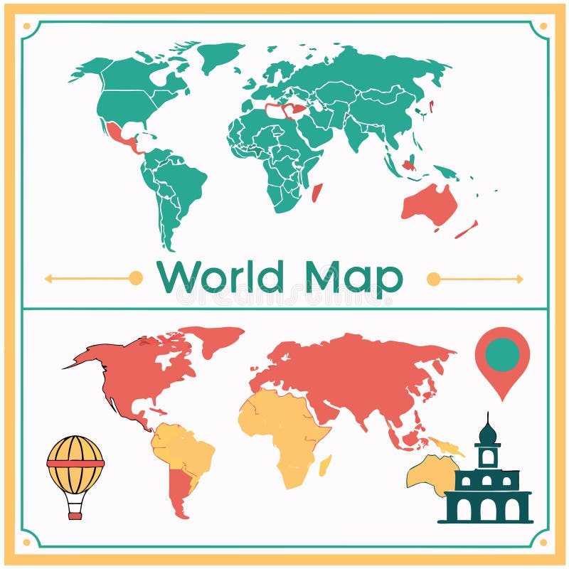 Colorful World Map Vector Illustrations Stock Illustration ...
