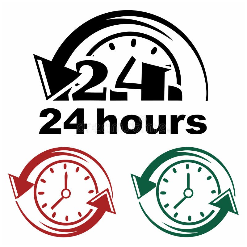 An Assortment of Vector Clock Icons Displaying the 24-hour Format, Each ...