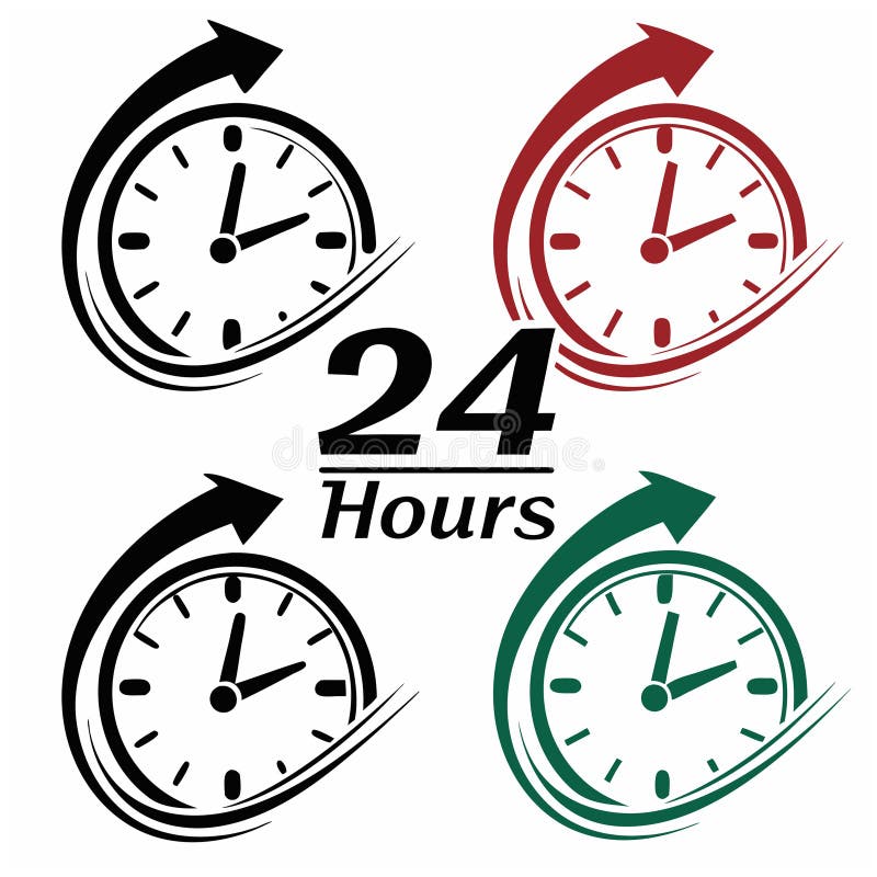 A Diverse Array of 24-hour Clock Icons Represented in Vector Format ...
