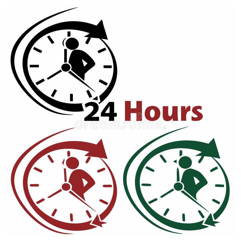 A Set of Vector Illustrations Depicting Various 24-hour Clock Icons ...