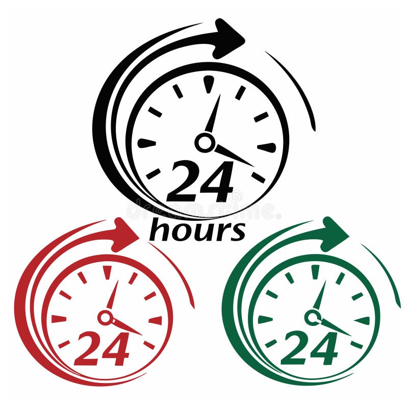 An Assortment of Vector Clock Icons Displaying the 24-hour Format, Each ...