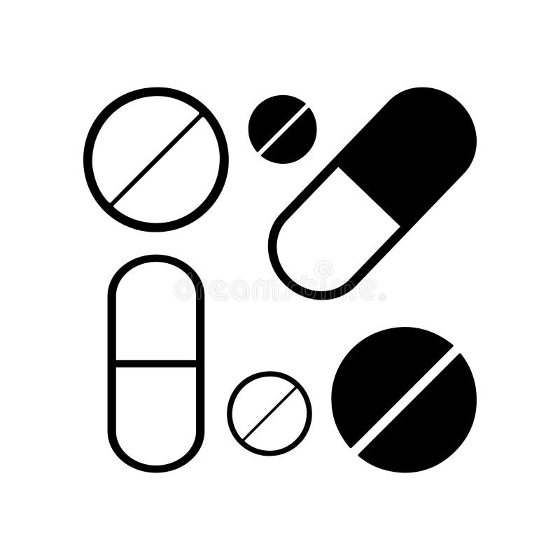 Silhouette Illustrations of Various Pills and Capsules Arranged ...