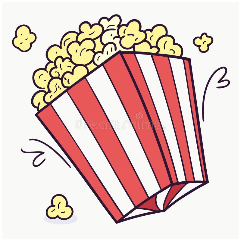 A Colorful Vector Illustration Box of Popcorn Overflowing with Popcorn ...