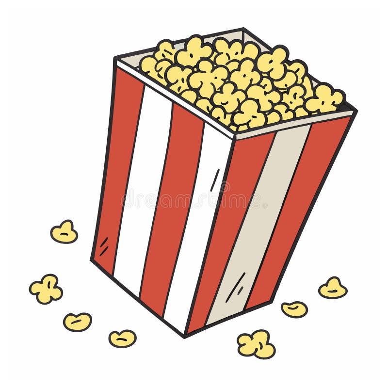 A Colorful Vector Illustration Box of Popcorn Overflowing with Popcorn ...