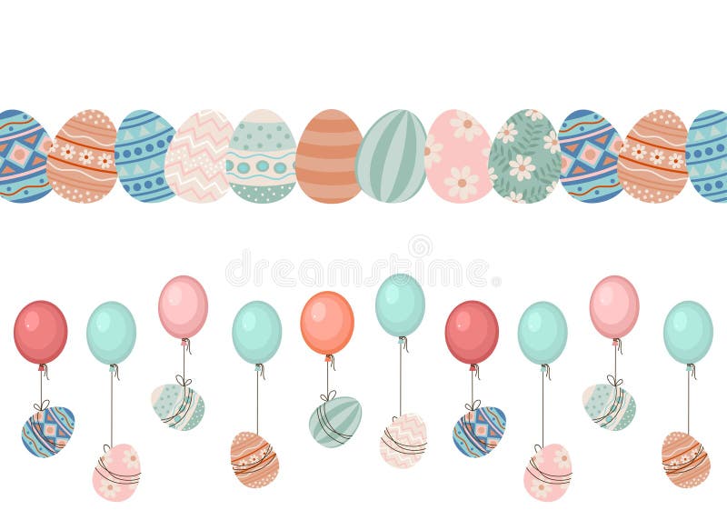 Easter Horizontal Pattern with Easter Eggs and Balloons. Border or ...