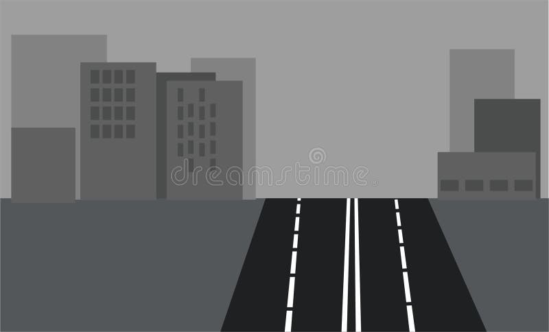 Boring Gray Cityscape with Tall Buildings and Wide Road. Stock Vector ...
