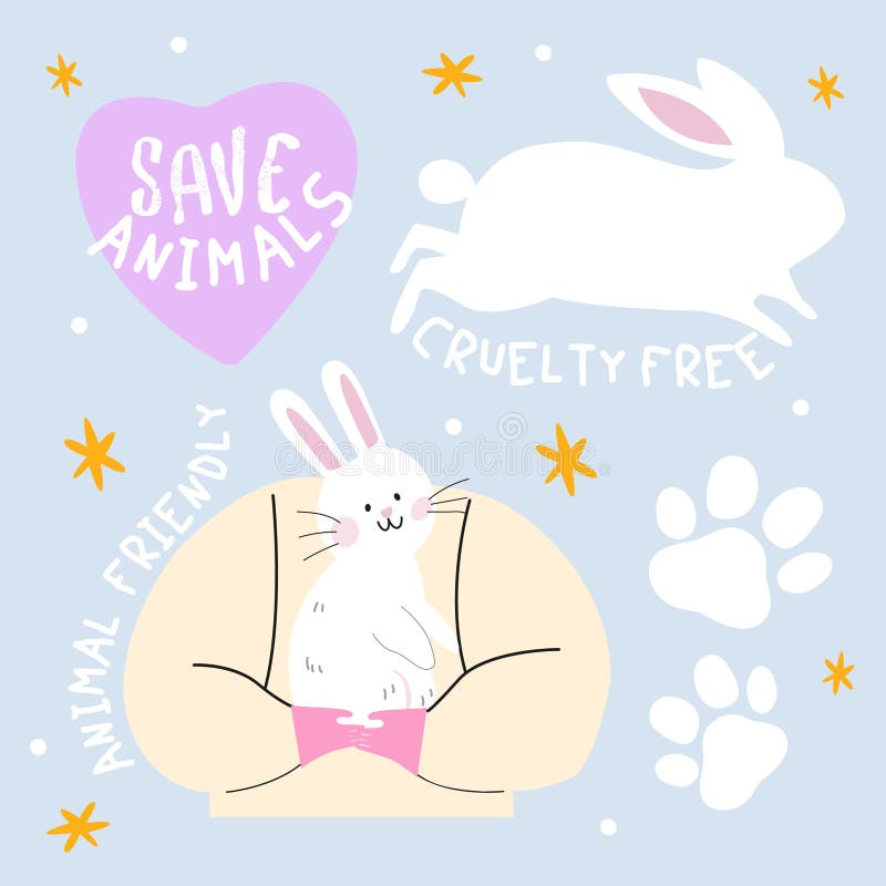 Animal Friendly Cute Cartoon Vector Illustration. Cruelty Free Concept ...