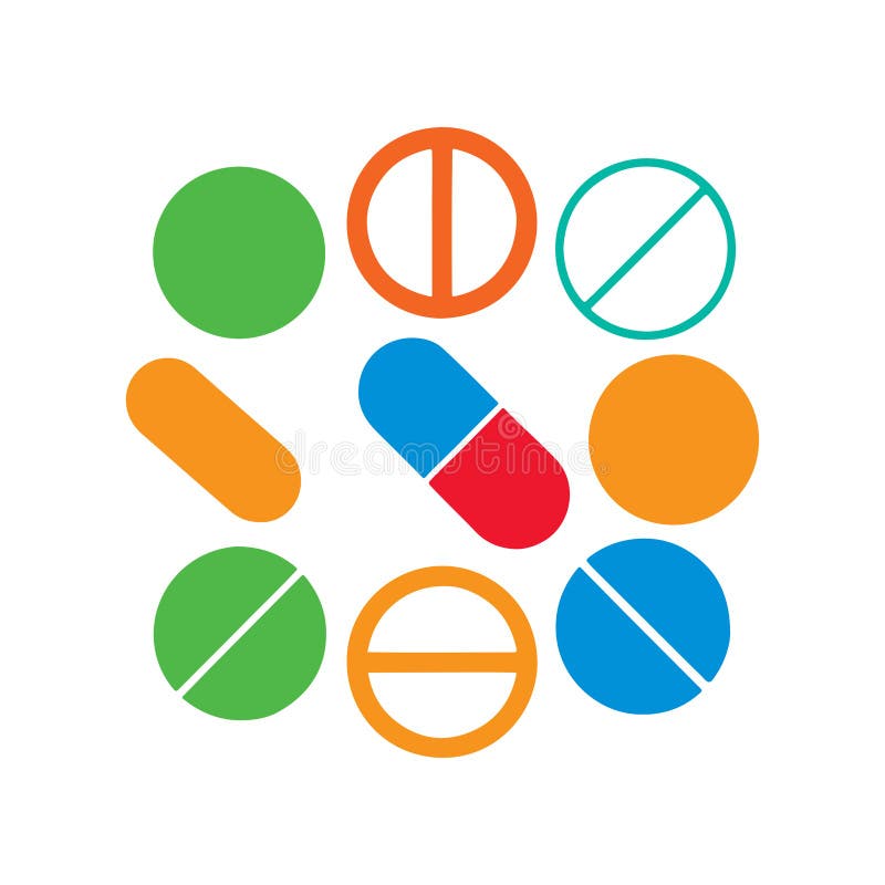 Nine Colorful Pills and Capsules are Arranged in a Grid Pattern on a ...