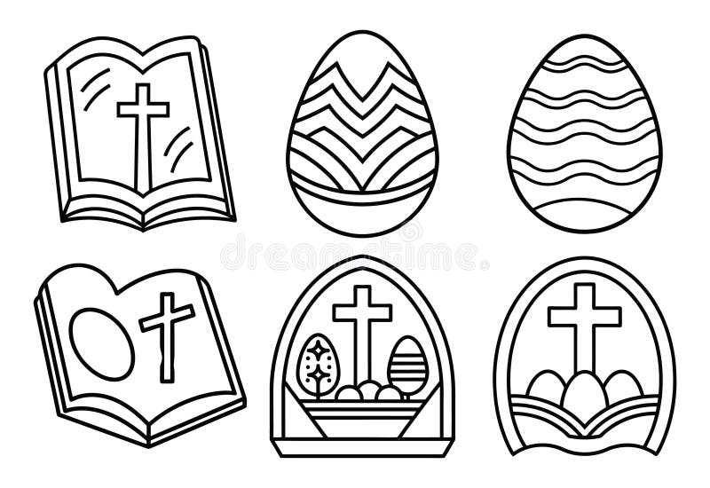 Best Happy Easter Icon Set Line Art Vector Illustration Stock ...