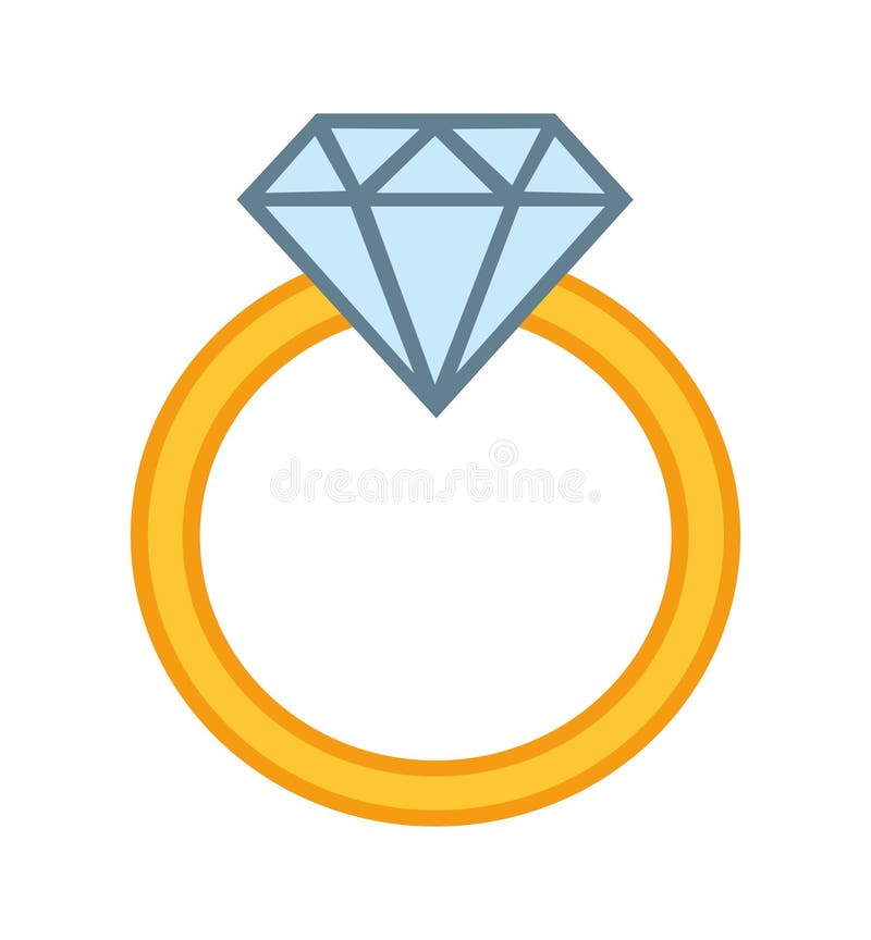 Flat Style Illustration of Engagment Ring with Big Blue Diamond Icon ...