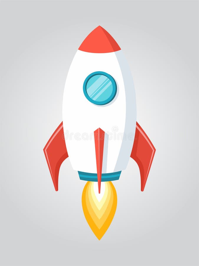 Illustration of Cartoon Rocket with Flames, Flat Style Stock Vector ...