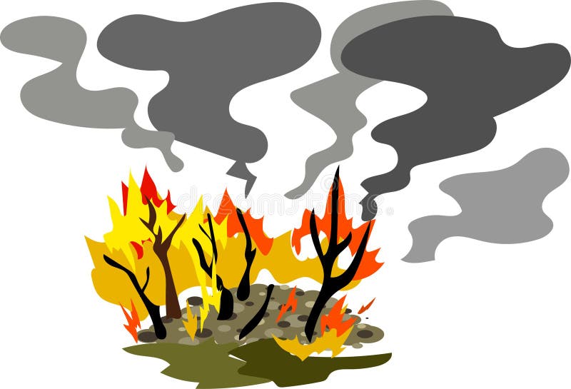 Cartoon Illustration of Wildfire (forest Fire) with Black Smoke Stock ...