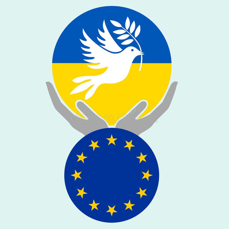 Emblem with Hands and Flags of Ukraine and the European Union. Concept ...