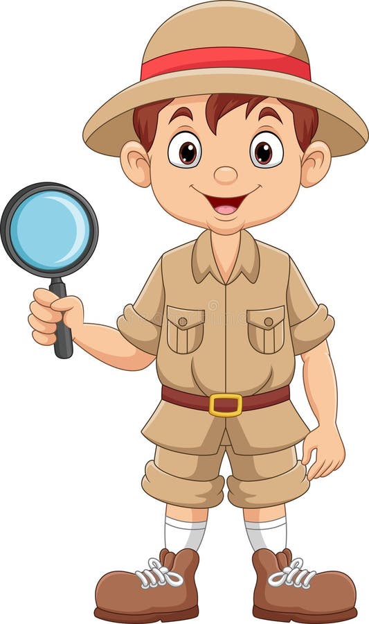 Cartoon Explorer Kid Holding a Magnifying Glass Stock Vector ...