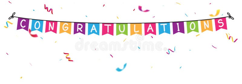 Congratulations Sign Banner with Colorful Confetti and Bunting Flags ...